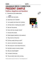 Error correction simple present | Ejercicios de Inglés - Docsity