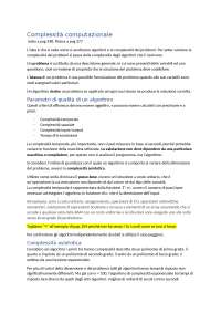 Complessità computazionale - riassunto - Docsity