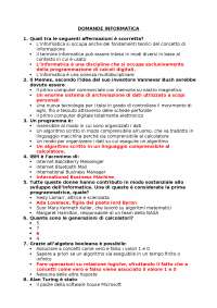 DOMANDE INFORMATICA 3CFU | Esercizi di Computer Science - Docsity
