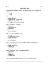 HISTORY QUIZ 20S AND 30S - Docsity