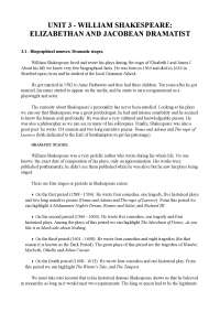 UNIT 3 - WILLIAM SHAKESPEARE - Docsity