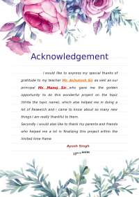 Acknowledgement for project file | Assignments Chemistry | Docsity