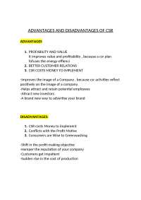 ADVANTAGES AND DISADVANTAGES OF CSR - Docsity