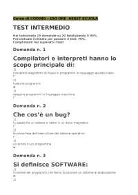 TEST INTERMEDIO Corso di CODING 150 ore Asset Scuola - Docsity