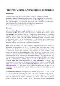 "Inferno", canto XIII: riassunto e commento - Docsity