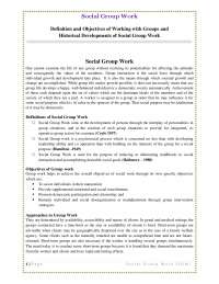 Definition and Objectives of Working with Groups and Historical ...