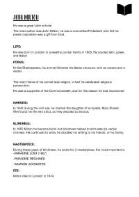 John Milton, Paradise Lost & Satan's Speech- all the aspects - Docsity