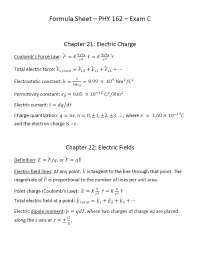 Formula Sheet – PHY 162 – Exam C.pdf - Docsity