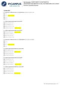 Paniere risposte chiuse COMPLEMENTI DI MATEMATICA prof. Amendola e-Campus NOV 2020 - Docsity