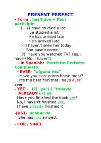 PRESENT PERFECT GRAMMAR - Docsity