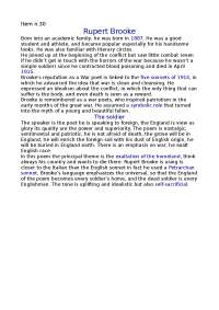 Ruper Brooke and The soldier - Docsity