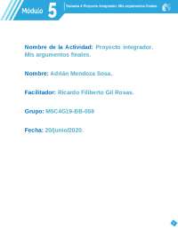 Modulo 5 semana 3 proyecto integrador - Docsity