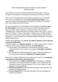 Riassunto The Name and Nature of Translation Studies - J. Holmes - Docsity
