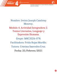 Modulo 4. Actividad Integradora 2 | Ejercicios de Lengua y Literatura - Docsity
