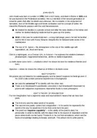 Riassunto John Keats, Performer Heritage, Zanichelli - Docsity