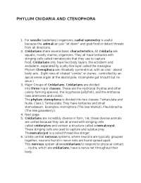 Cnidaria and Ctenophora Notes - Docsity