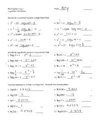 Logarithmic Worksheet Answers - Trigonometry 3 - Docsity