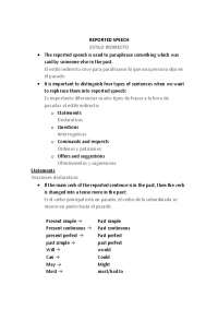 Reported speech teoria gramatica - Docsity