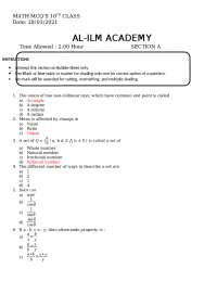 10th grade math MCQs | Exercises Mathematics | Docsity
