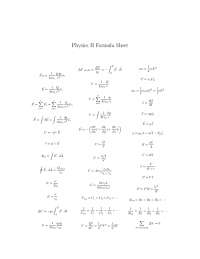 Physics II Formula Sheet - Docsity