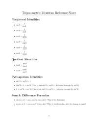 Trigonometric Identities Reference Sheet | Cheat Sheet Trigonometry ...
