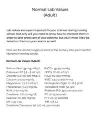Normal Lab Values Cheat Sheet - Docsity