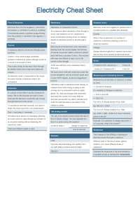 Electricity Cheat Sheet - Docsity