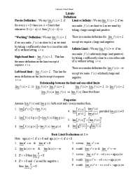 Calculus Limits - Cheat Sheet - Docsity