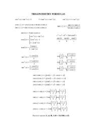 Trigonometry Formulas Cheat Sheet - Docsity