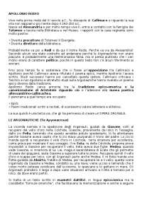 Apollonio Rodio: la sua vita e le Argonautiche - Docsity