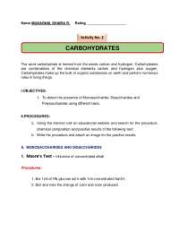 Carbohydrates Activity | Assignments Biochemistry | Docsity