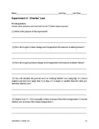 Experiment Manual: Charles’ Law - Docsity