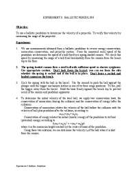 Lab 8: Ballistic Pendulum - Docsity