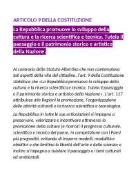 Articolo 9 della costituzione italiana riassunto e spiegazione - Docsity