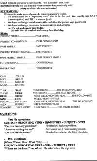Reported speech esquema - Docsity