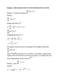 LINEAR EQUATIONS- USE OF INTEGRATING FACTOR - Docsity