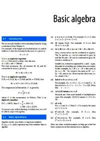 Algebra Documents notes | Study notes Mathematics | Docsity