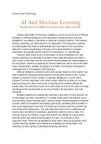 AI & Machine Learning | High school final essays Computer science | Docsity