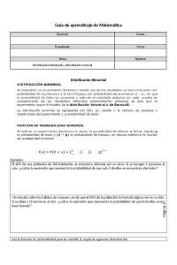 Guia de Distribucion Normal y Binomial | Ejercicios de Matemáticas - Docsity