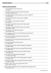 Reported Speech exercises - Docsity