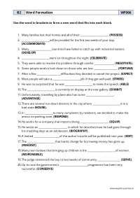 Esercizi inglese word formation B2 - Docsity