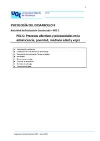 Enunciado Psicología del desarrollo II, PEC C (año 2020/2021). - Docsity