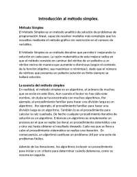 Introduccion al metodo simplex | Resúmenes de Investigación de Operaciones - Docsity