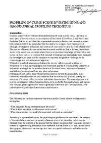 PROFILING IN CRIME SCENE INVESTIGATION AND GEOGRAPHICAL PROFILING ...