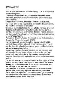 Jana Austen Life and works - Docsity