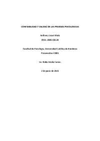 CONFIABILIDAD Y VALIDEZ DE LAS PRUEBAS PSICOLOGICAS - Docsity