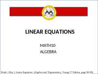 Grade 9 Linear Equations Mathematics Topic - Docsity
