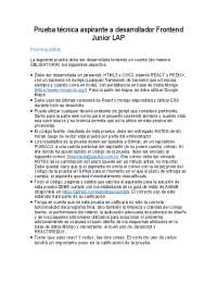 Prueba tecnica para aspirante a Junior Frontend | Ejercicios de Informática | Docsity
