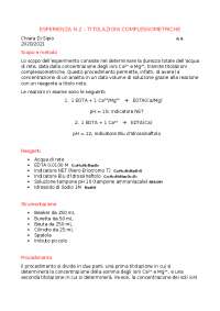 Relazione di laboratorio sull’analisi della durezza dell'acqua - Docsity