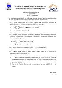 Prova Álgebra Linear | Provas Geometria Analítica e Álgebra Linear | Docsity